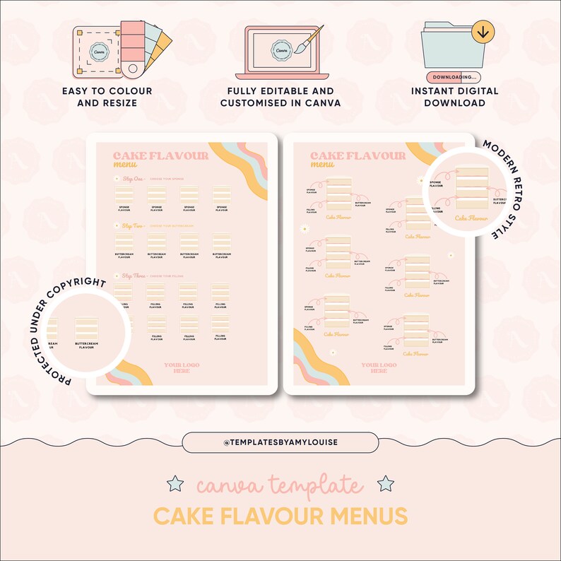Cake Flavour Menus 'modern Retro Style' - Etsy