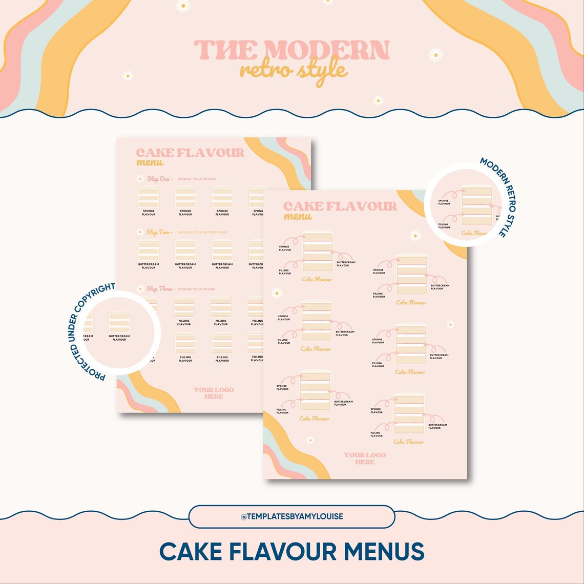 Cake Flavour Menus - 'modern Retro Style' - Etsy
