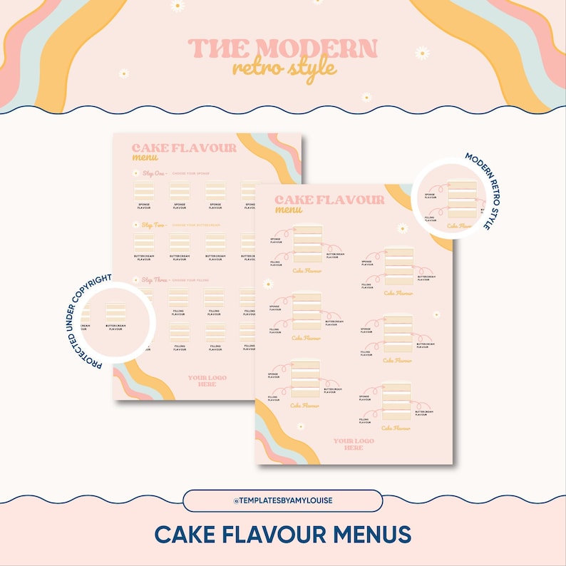 Cake Flavour Menus - 'modern Retro Style' - Etsy