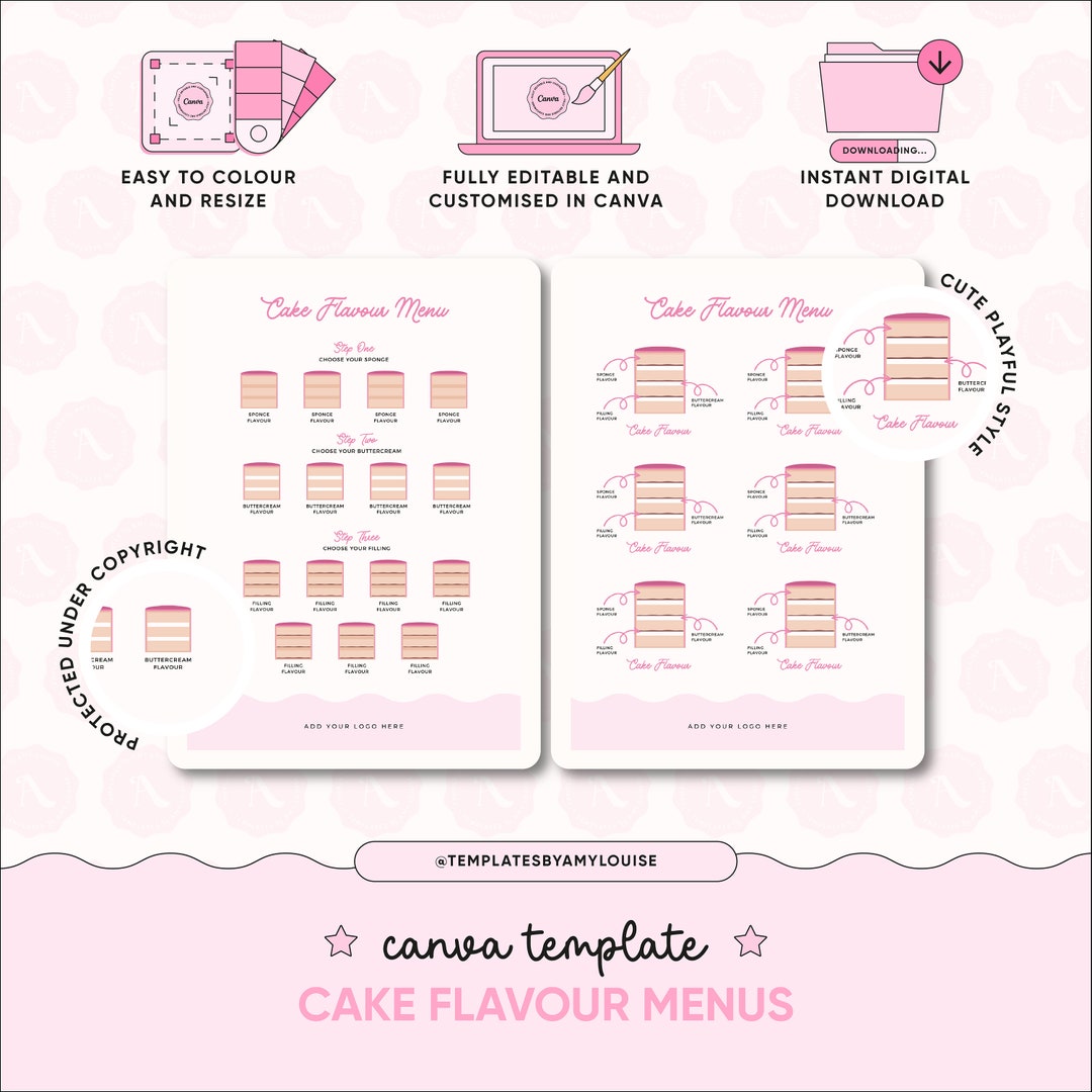 Cake Flavour Menus 'cute Playful Style' - Etsy