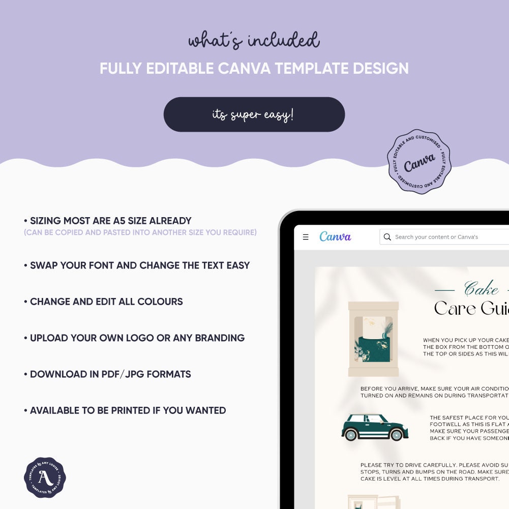 Canva Cake Care & Cutting Guide 'traditional Elegant - Etsy