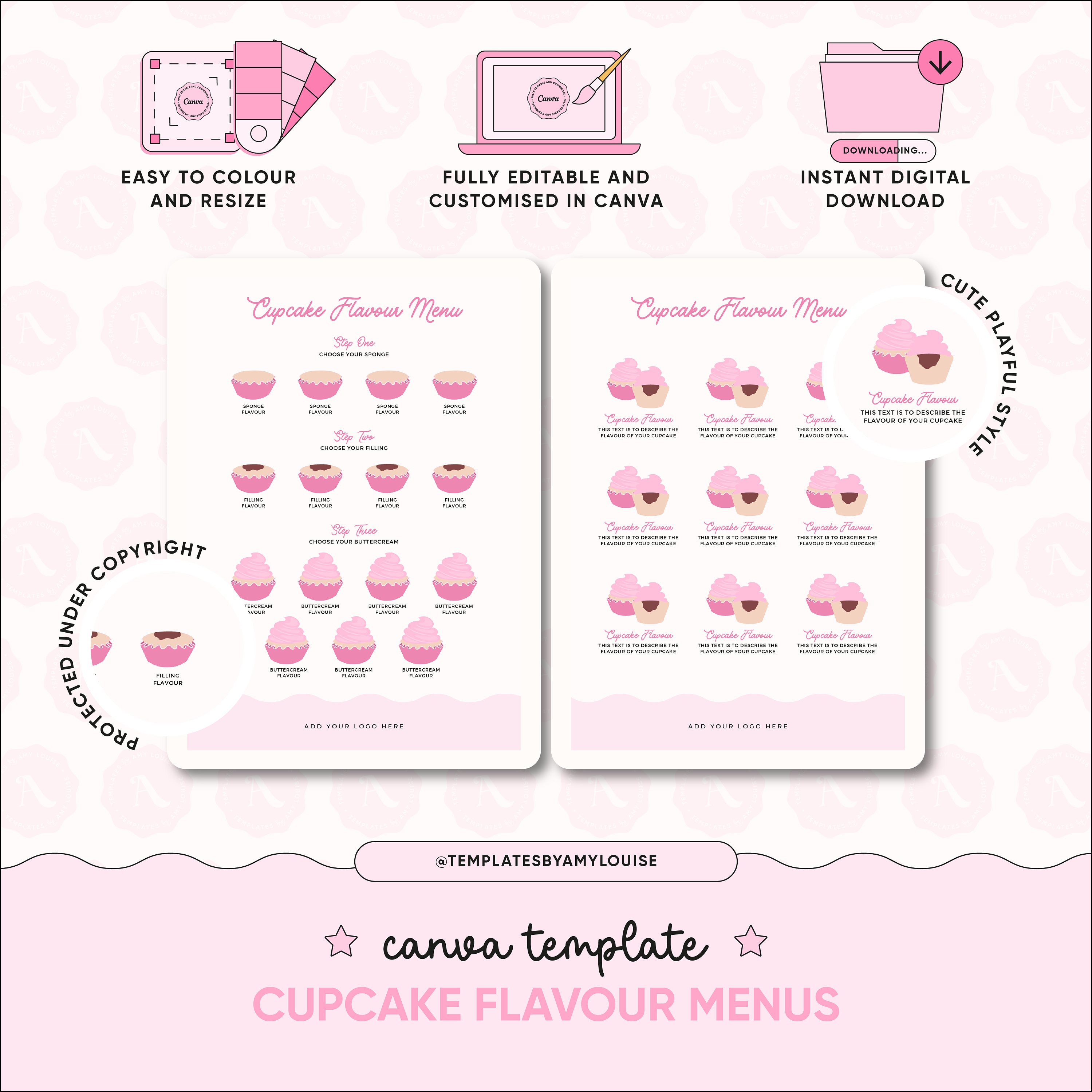 Cupcake Flavour Menus 'cute Playful Style' - Etsy