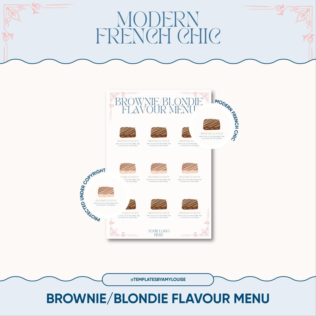 Brownie/blondie Flavour Menu - 'modern French Chic Style' - Etsy