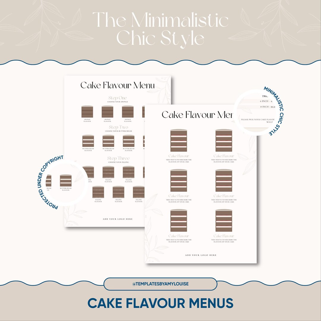 Cake Flavour Menus - 'minimalistic Chic Style' - Etsy