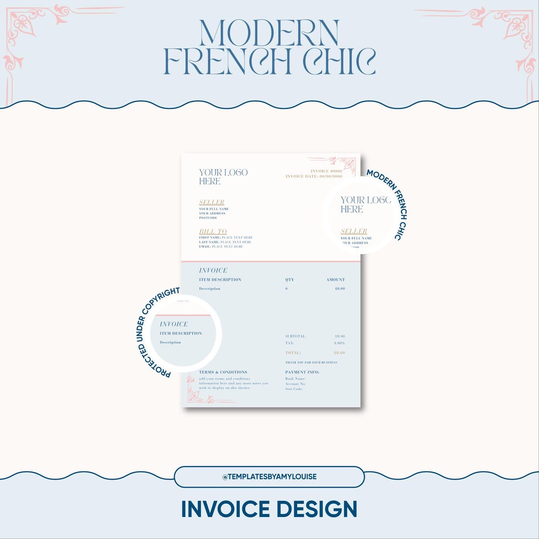 Invoice Design - 'modern French Chic Style' - Etsy