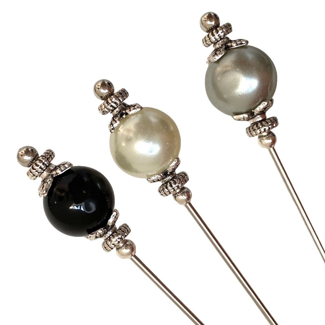 Beautiful Long Pearl Hat Pins In A Choice Of Colour And Size Silver