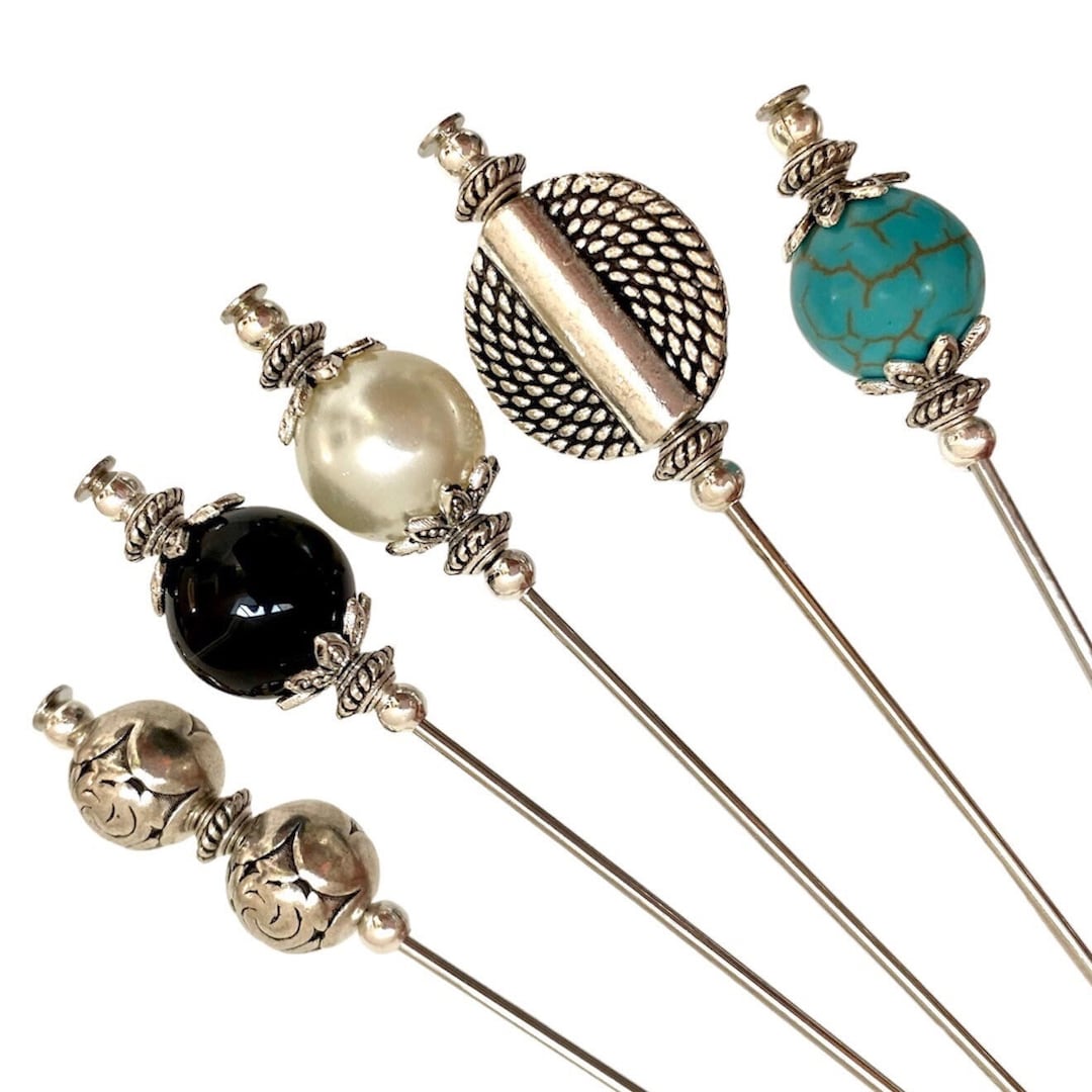 5x Hat Pins Long Decorative Colourful Hat Pins Wedding Veil Broach ...
