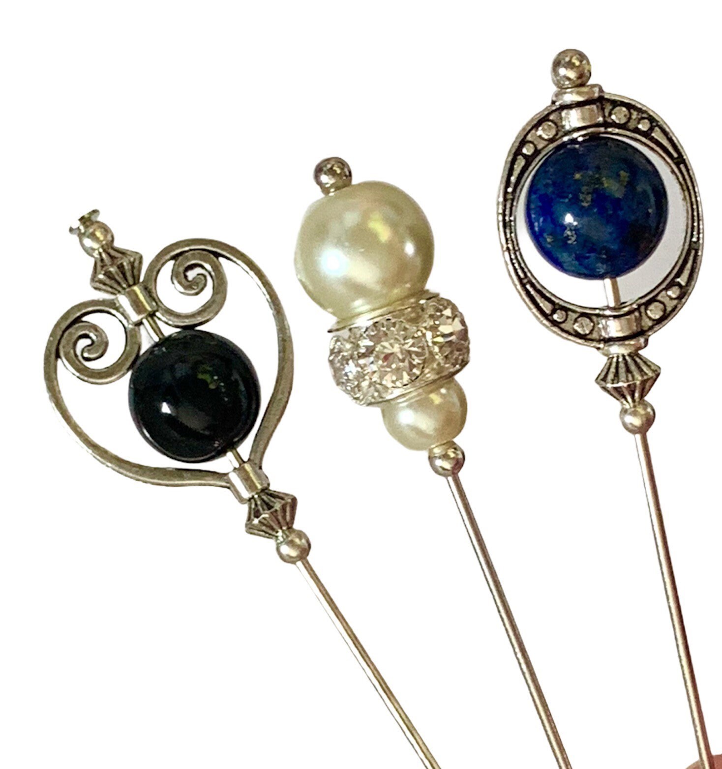 3x Hat Pins Classic White Faux Pearl And Silver Coloured Etsy