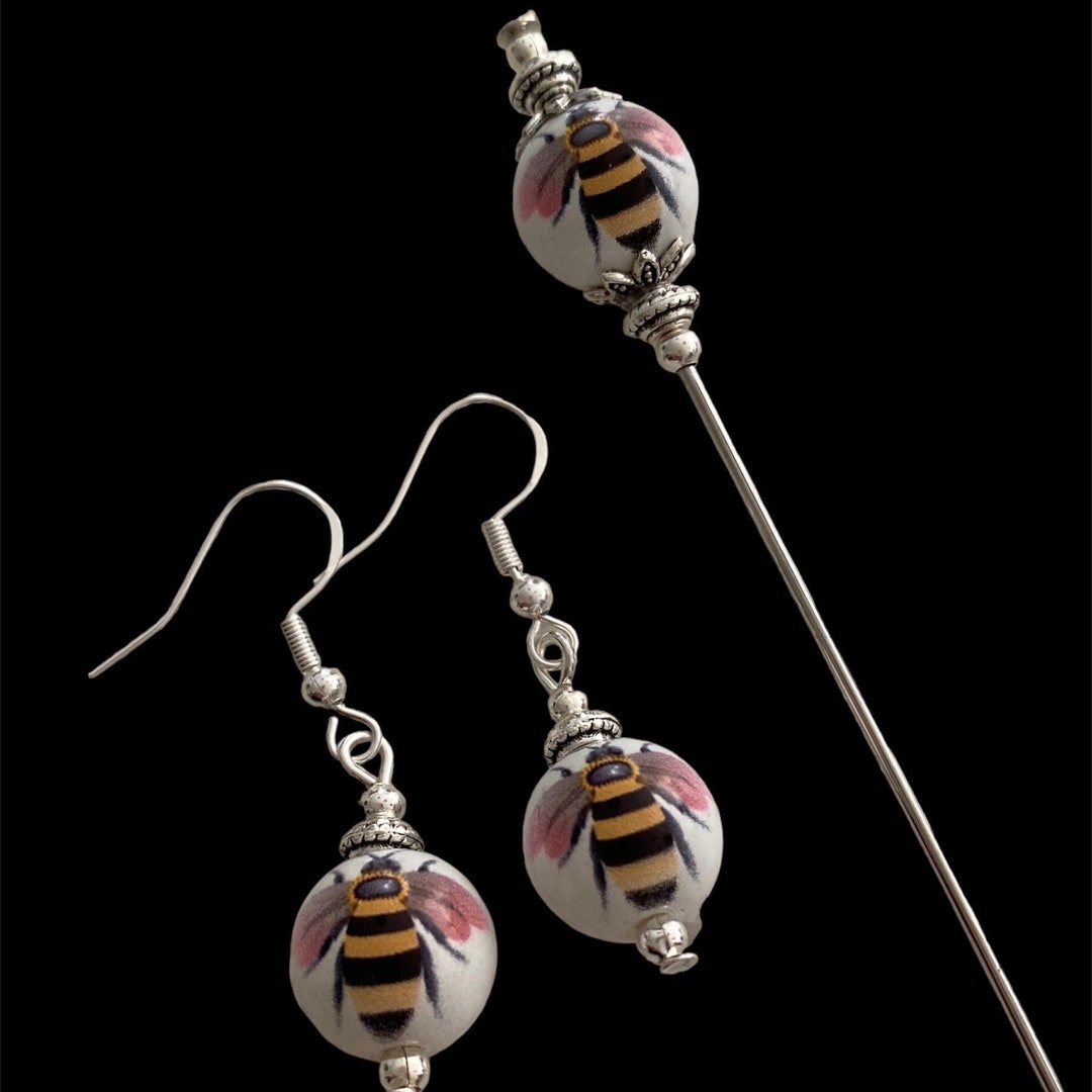 Long Hat Pin Ceramic Bumble Bee Vintage Silver Style - Etsy