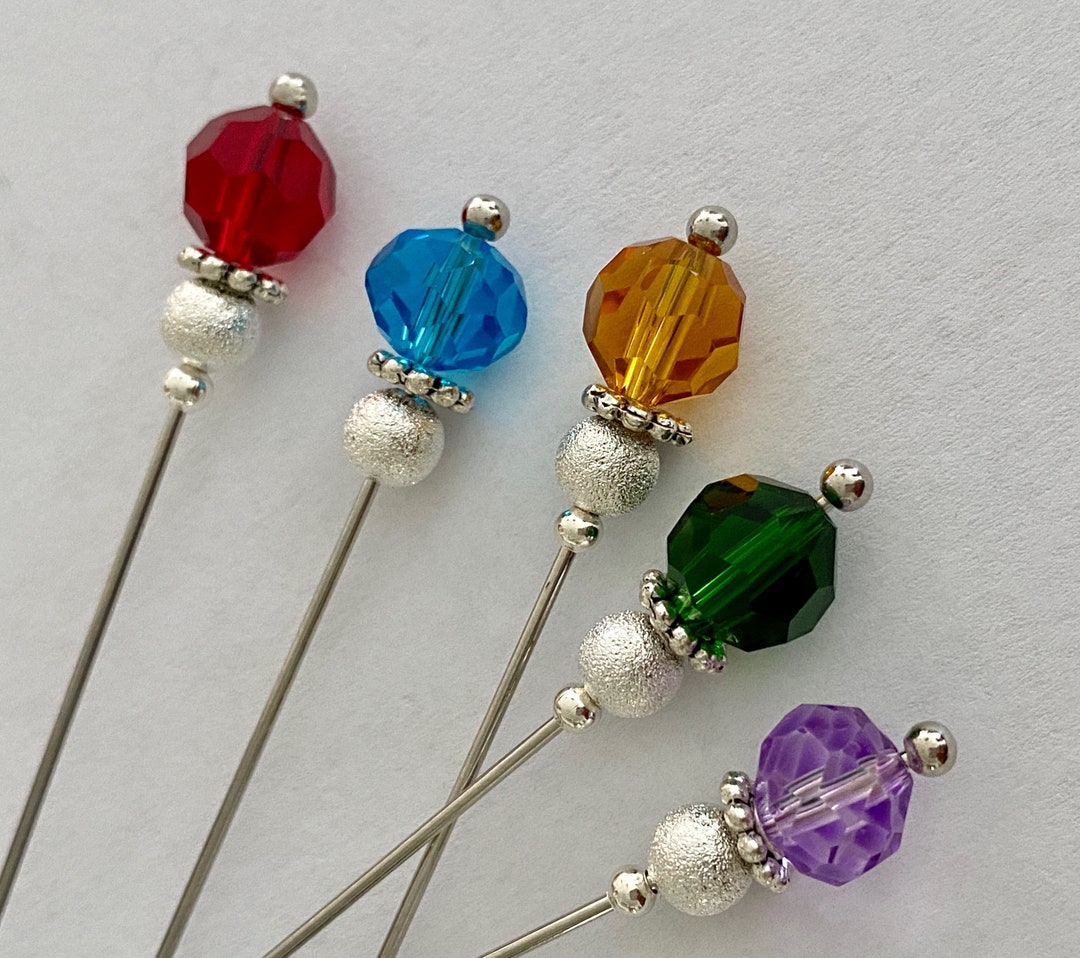 Beautiful Long Hat Pins in a Choice of Colors Red, Green, Blue, Amber ...