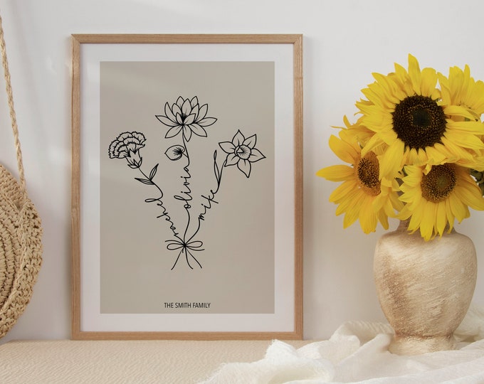 Custom Birth Flower Print Grandma Garden Personalized Gift for Mom ...