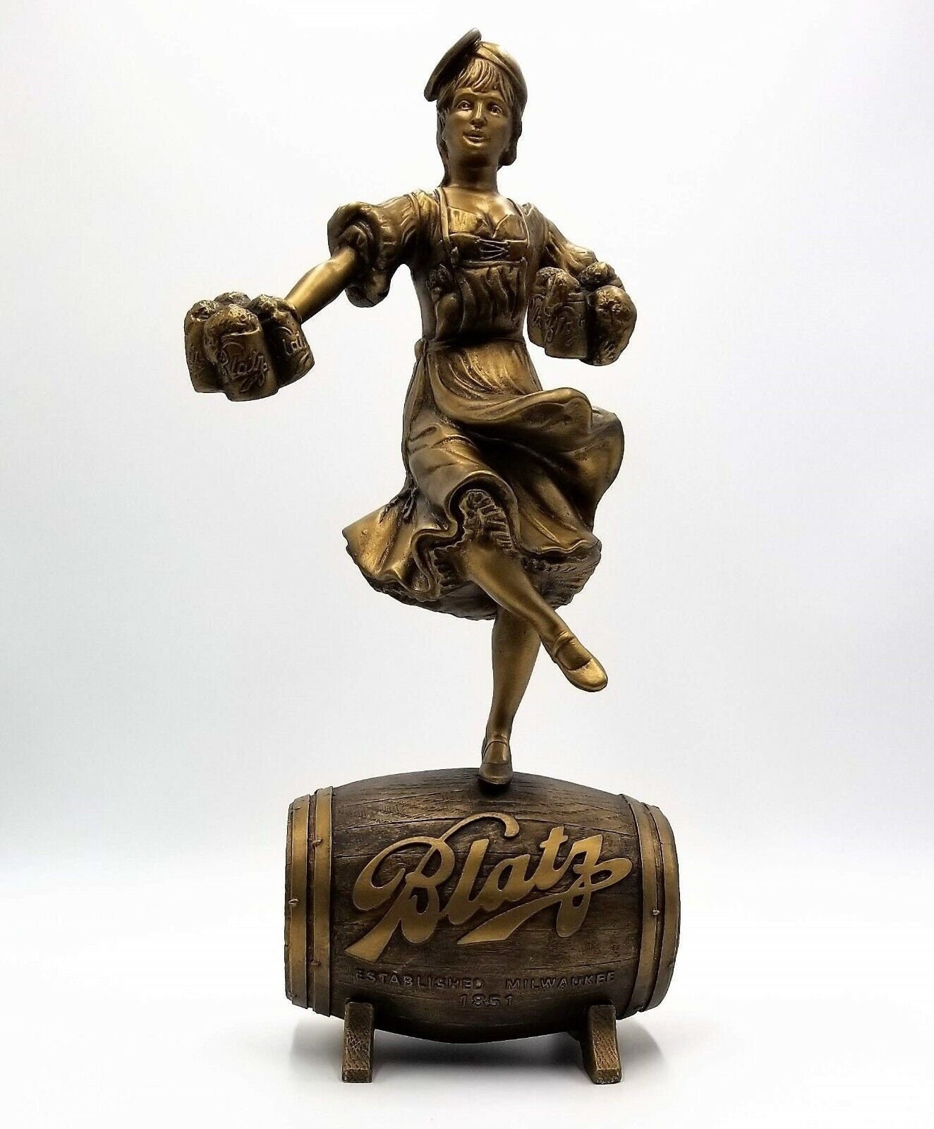 Blatz Beer Valerie Barmaid Girl Display Statue 1986 Vintage Bronze Tone ...