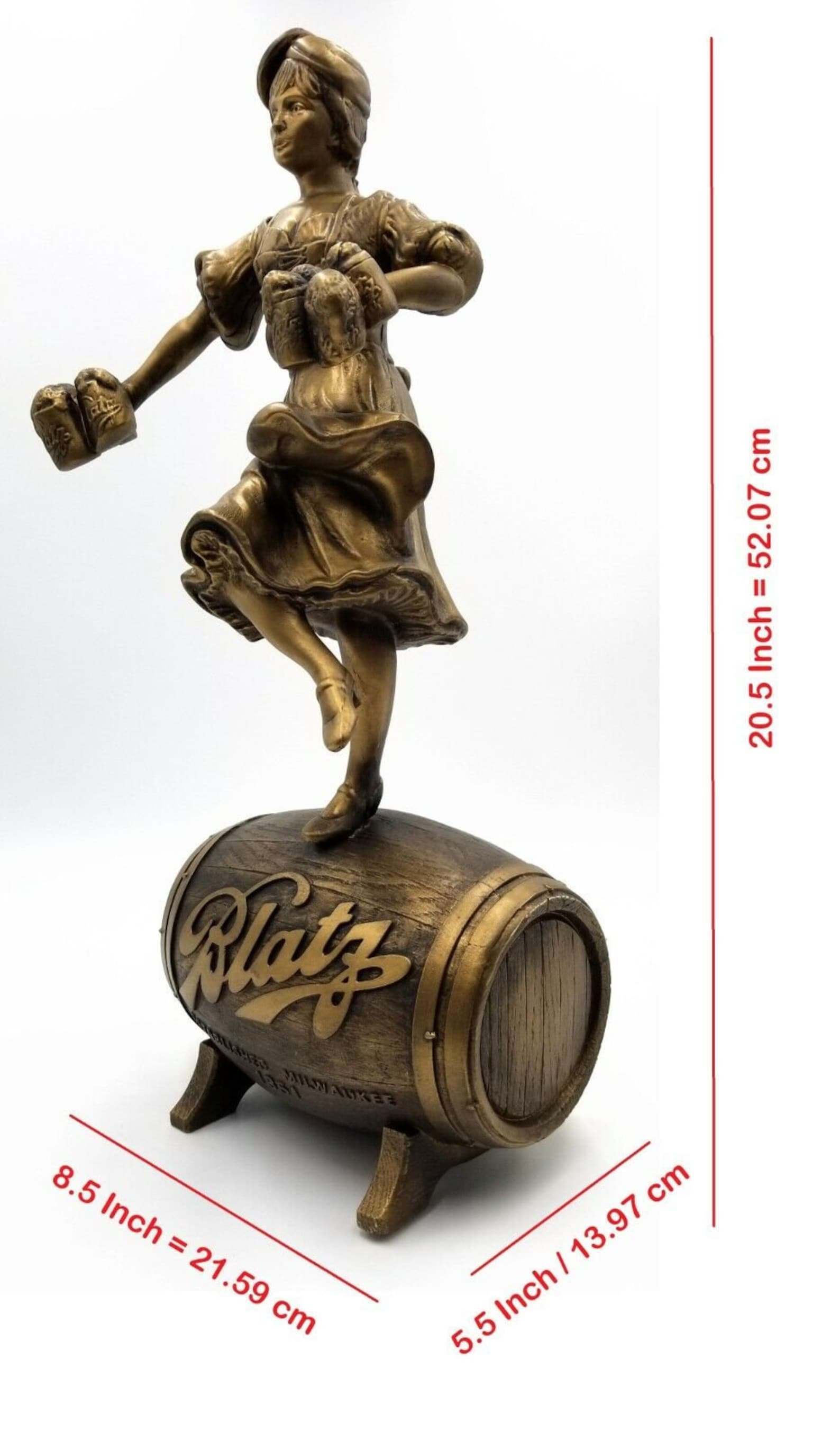 Blatz Beer Valerie Barmaid Girl Display Statue 1986 Vintage Bronze Tone ...