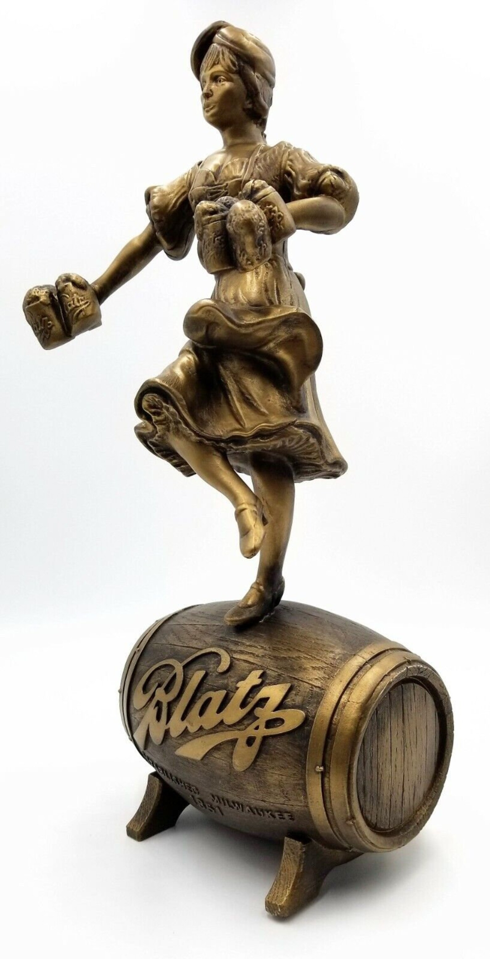 Blatz Beer Valerie Barmaid Girl Display Statue 1986 Vintage Bronze Tone ...