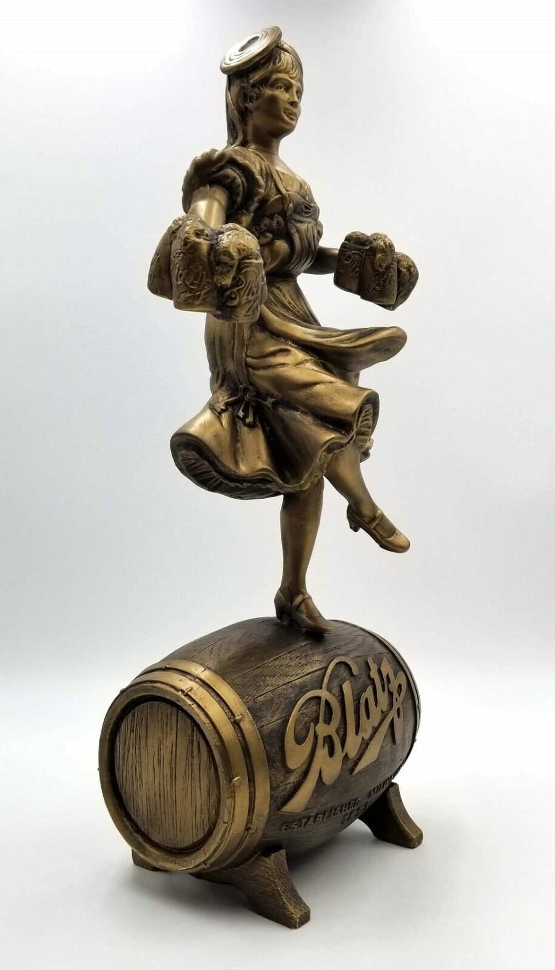 Blatz Beer Valerie Barmaid Girl Display Statue 1986 Vintage Bronze Tone ...