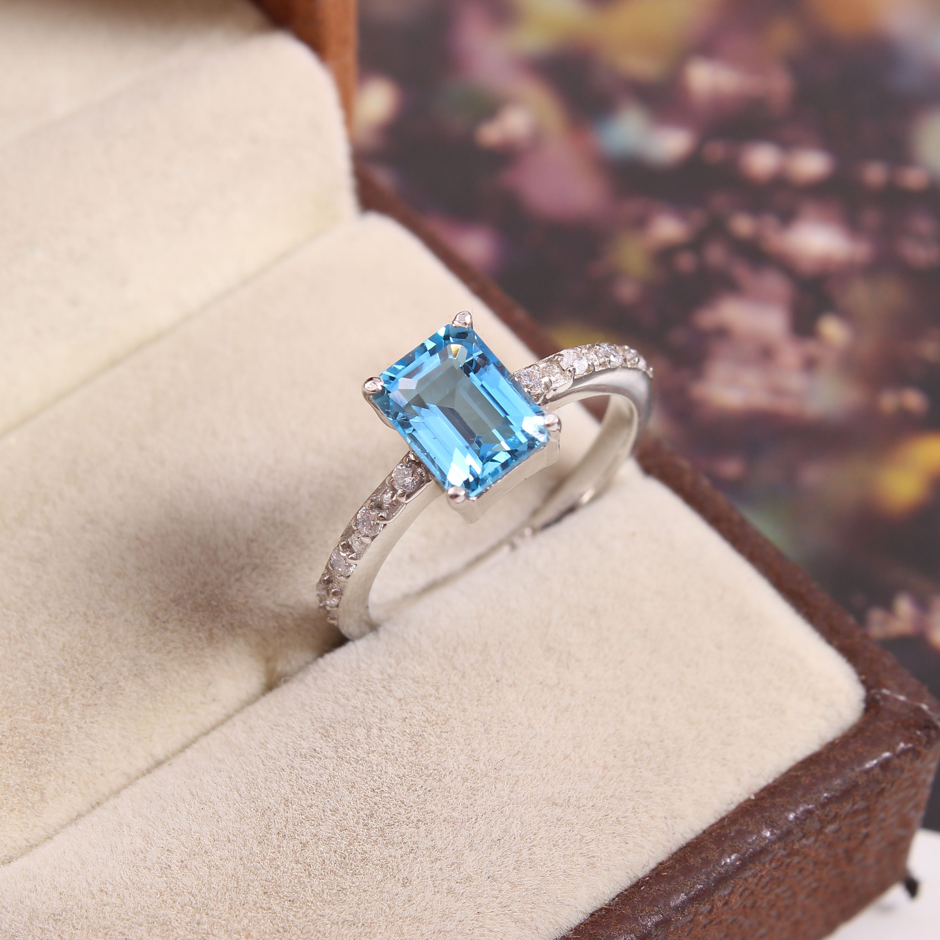 Swiss Blue Topaz Ring Engagement Ring Beguette Cut Blue | Etsy