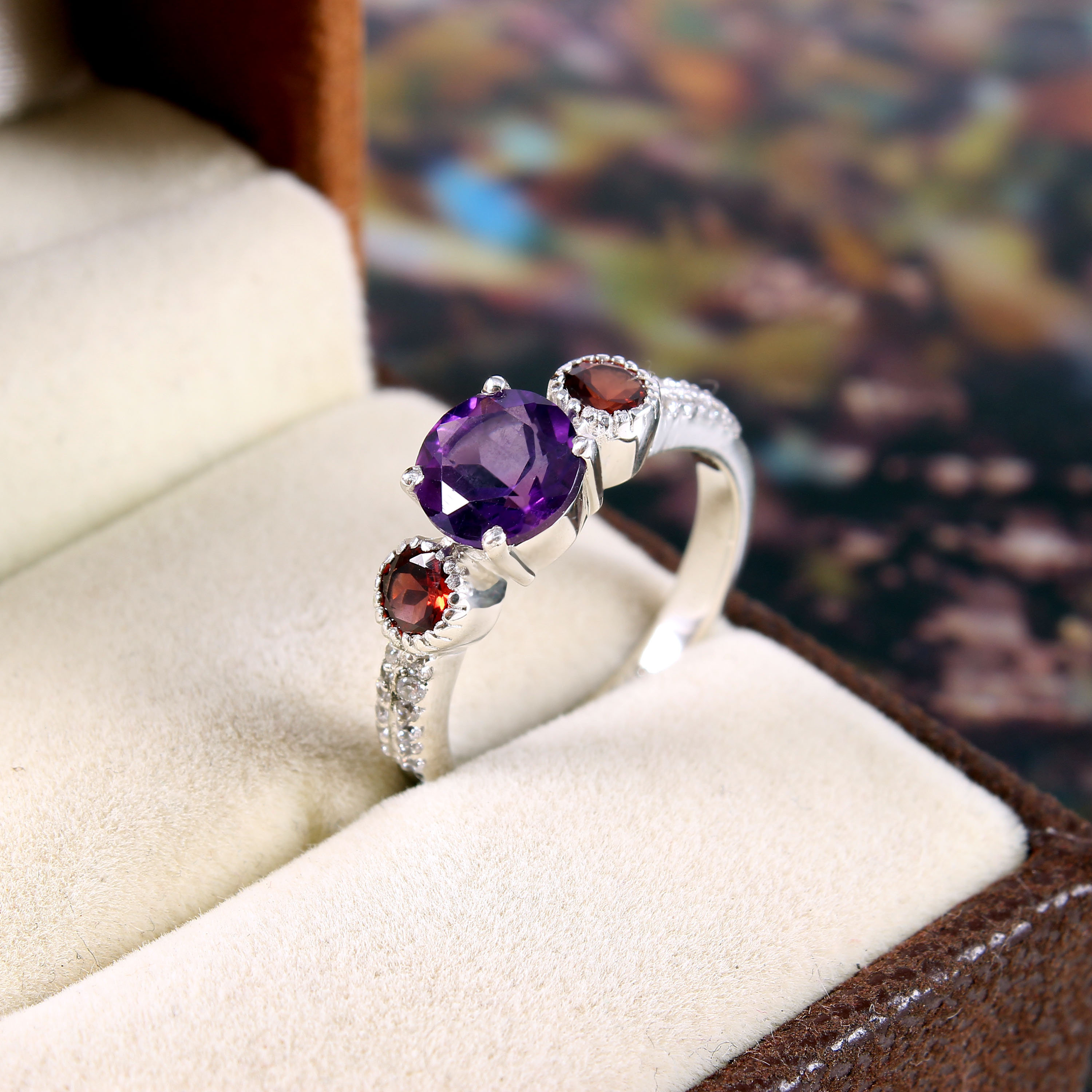 Beautiful Amethyst and Garnet Silver Ring Handmade Multi | Etsy