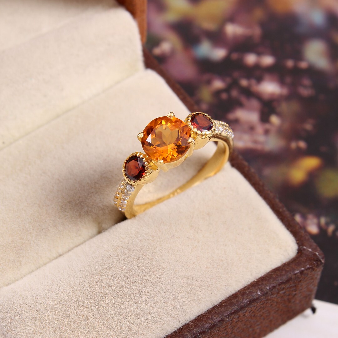 Round Citrine Ring : Anniversary Gift, Silver Ring, Golden Band Ring ...