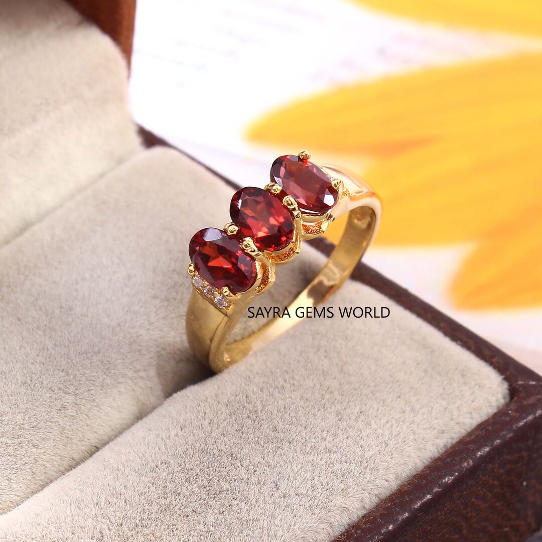 Oval Garnet Ring: January Birthstone, Yellow Gold Sterling Silver - Etsy