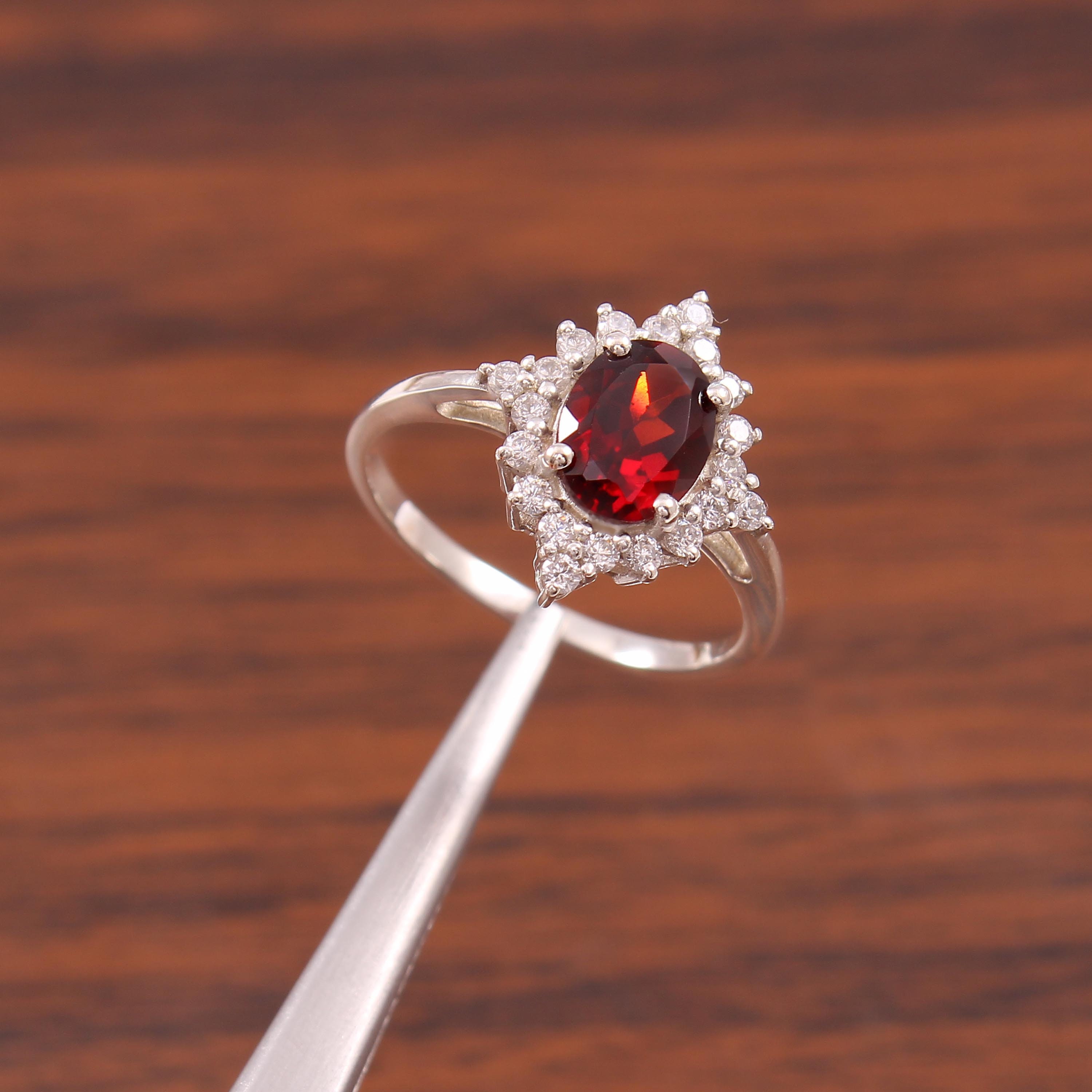 Natural Garnet Ring Handmade Silver Ring 925 Sterling Silver | Etsy