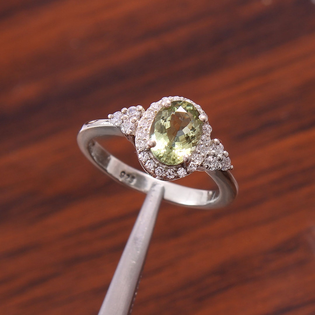 Heliodor Ring , Golden Beryl Ring , Halo Ring, Heliodor Designer Ring ...