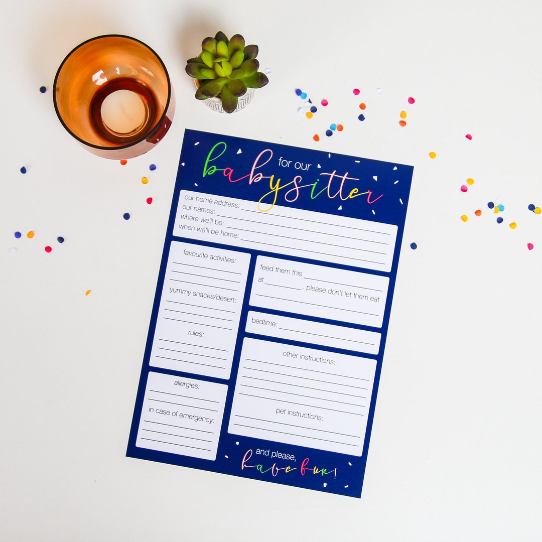 Babysitter Printable Chart, Digital Download, Babysitter, Nanny Notes ...