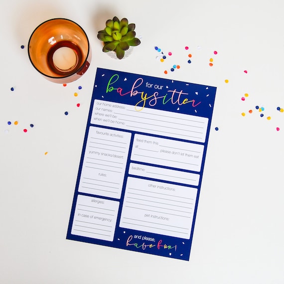Babysitter Printable Chart Digital Download Babysitter | Etsy