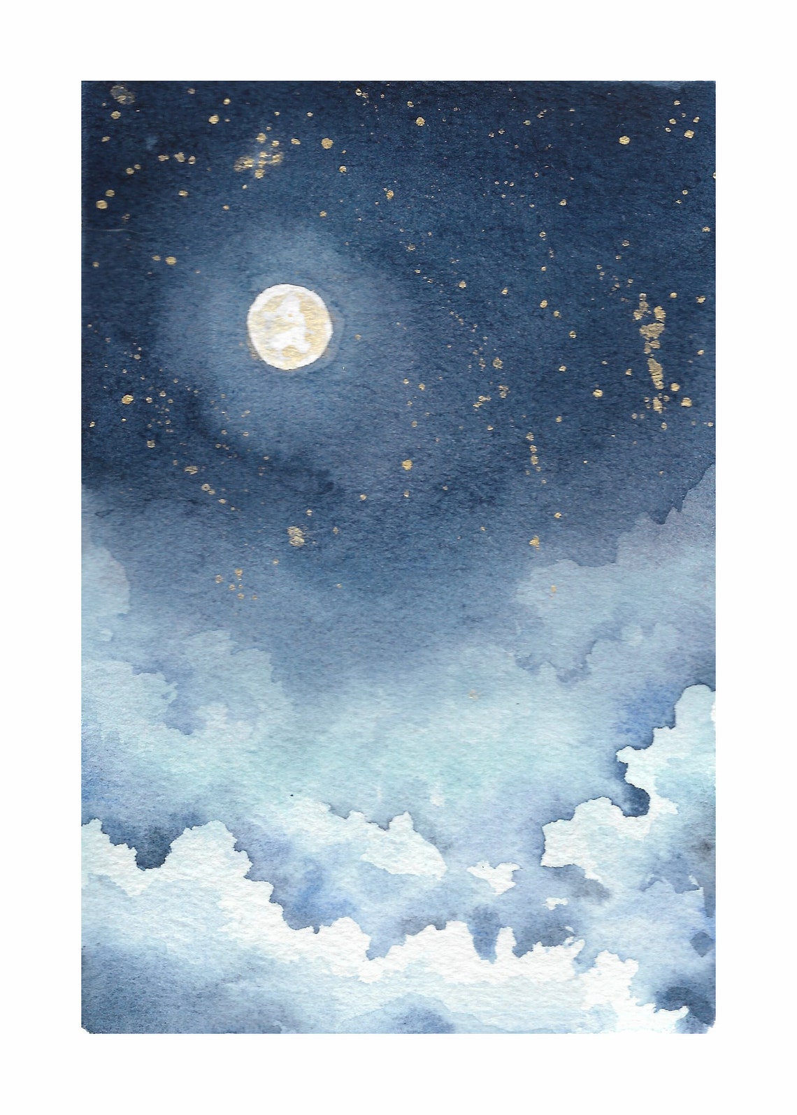Dreamy Moon in Indigo Full Moon Art 4x6 Print Original - Etsy
