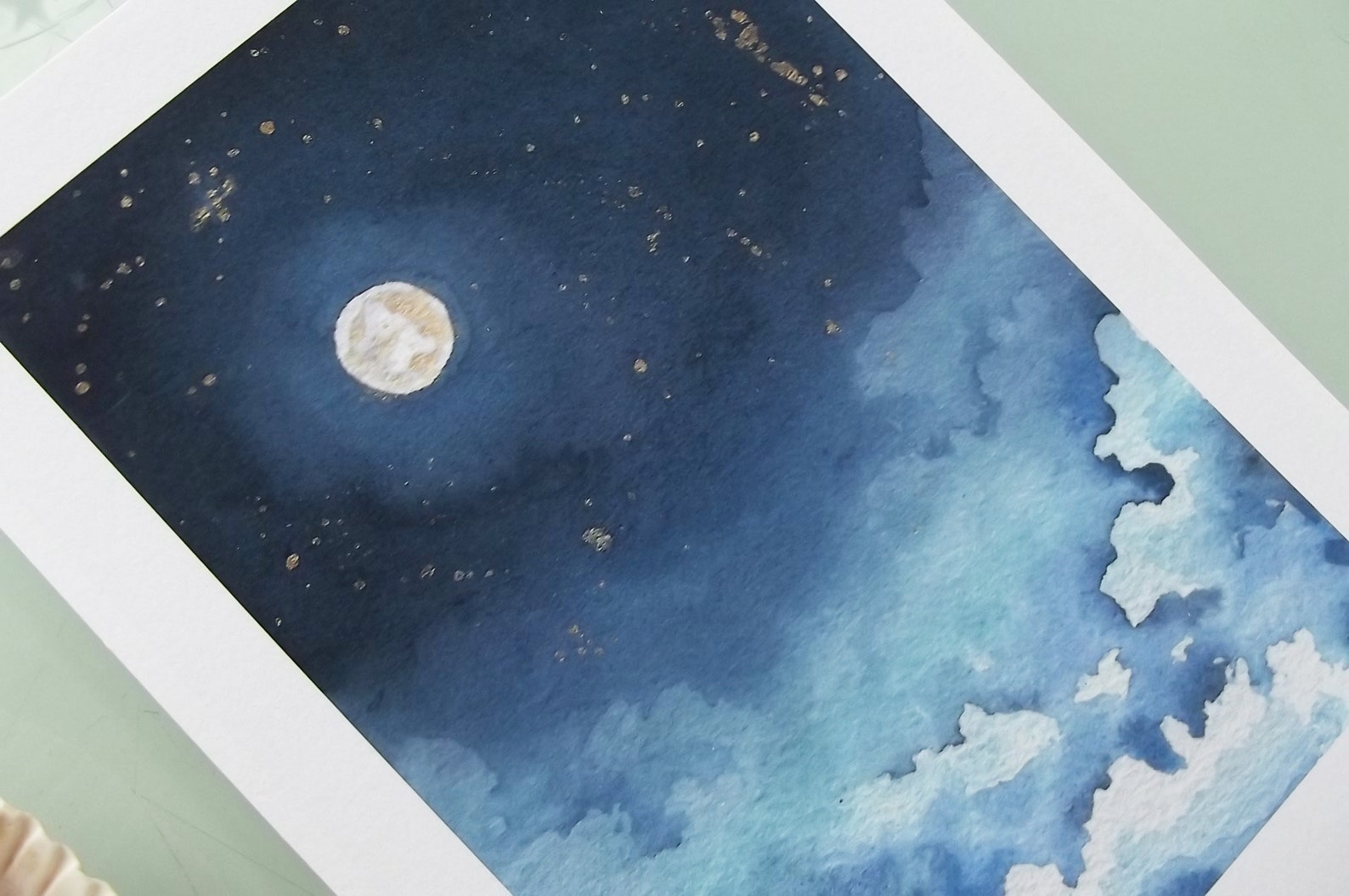 Dreamy Moon in Indigo Full Moon Art 4x6 Print Original - Etsy