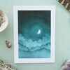Dreamy Moon in Indigo, Full Moon Art, 4x6 Print, Original Watercolor ...