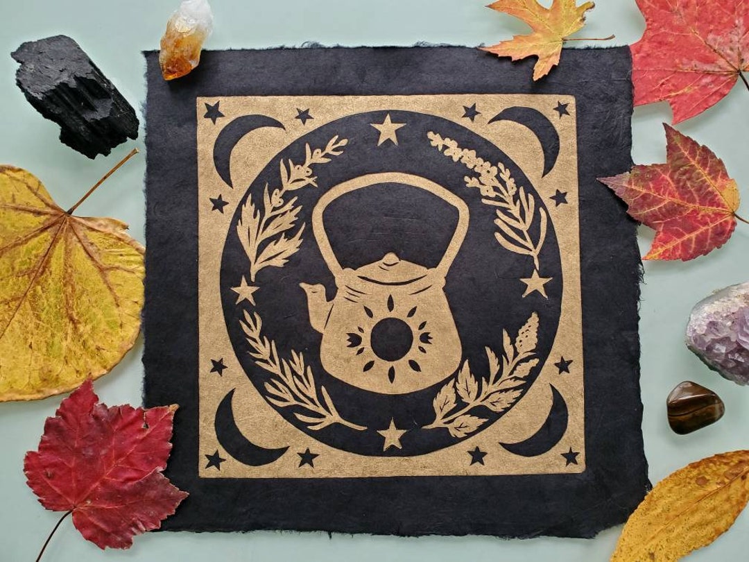 Kitchen Witch Linocut, 10x10in Linocut, Witchy Decor, Tea Art, Witchy ...