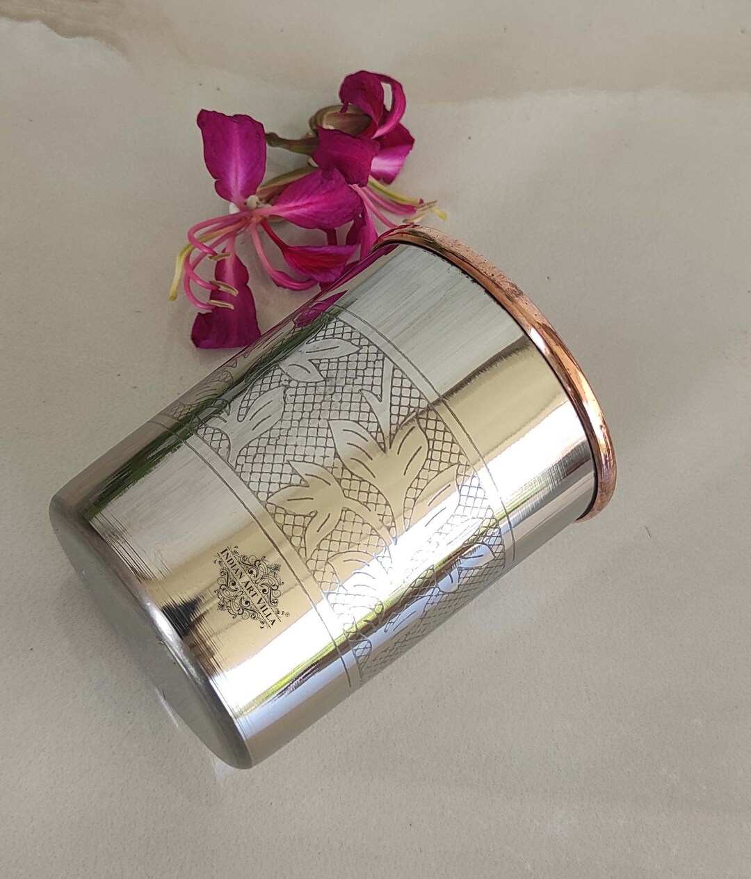 Indian Art Villa Embossed Design Steel Copper Glass Tumbler Set ...