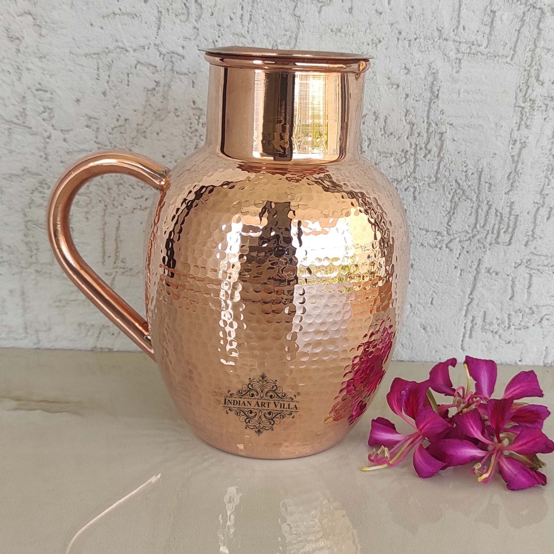 Hammered Design Pure Copper Surai Jug Pitcher With Inbuilt Glass - Etsy