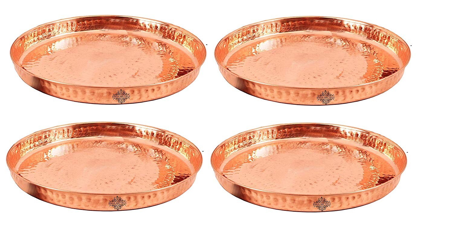 Indian Art Villa Hammered Copper Thali Plate Set, Serveware ...