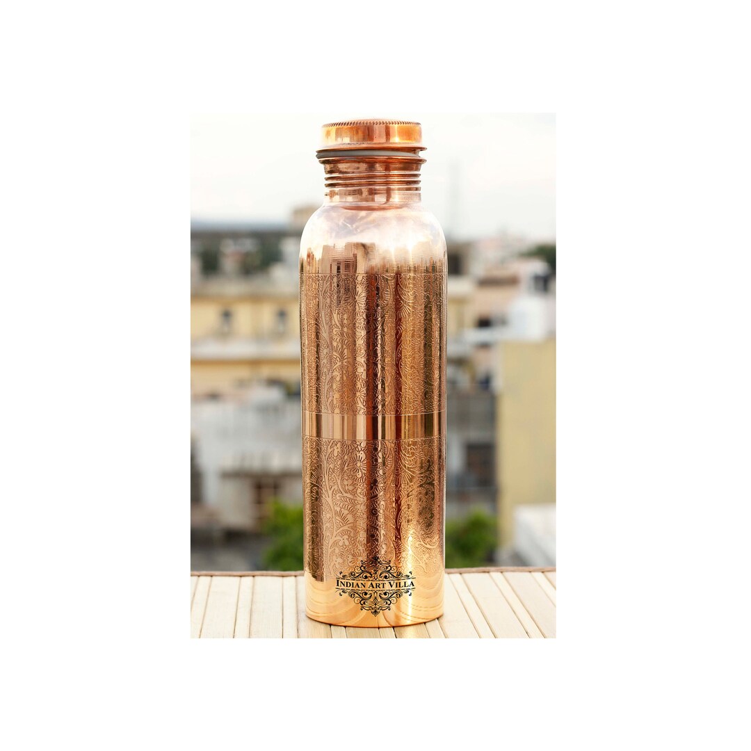 Indian Art Villa Copper Water Bottle, Embossed Design, Leak Proof ...