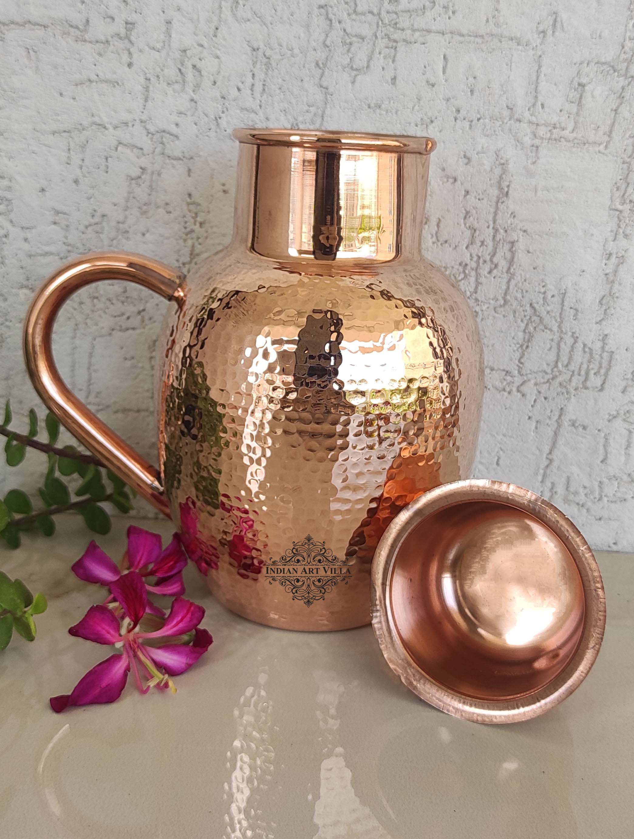Hammered Design Pure Copper Surai Jug Pitcher With Inbuilt Glass - Etsy