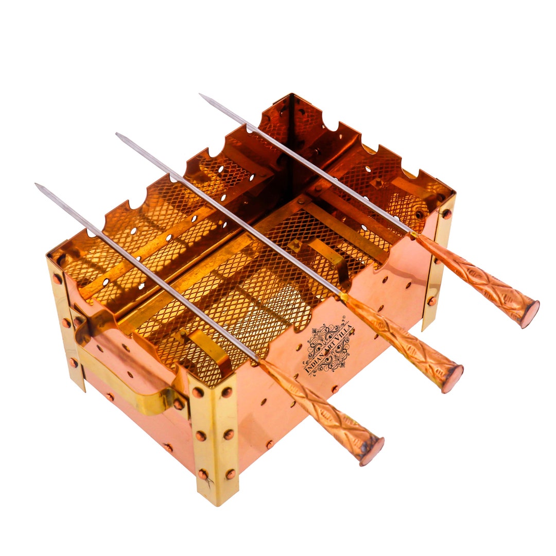 Indian Art Villa Copper Barbecue With Skewer, Used for Grilling Chicken ...
