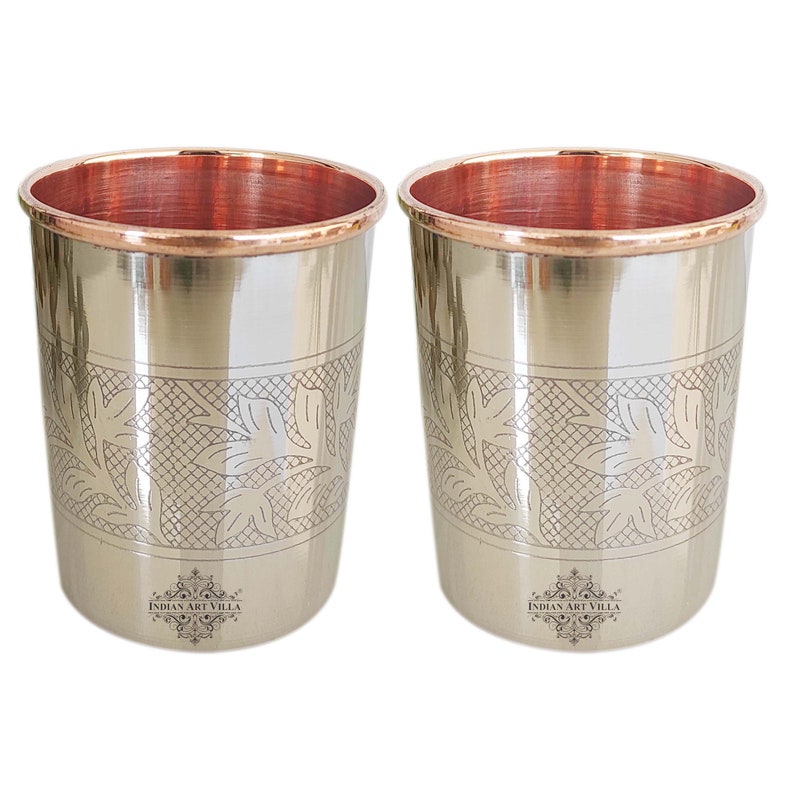Indian Art Villa Embossed Design Steel Copper Glass Tumbler Set ...