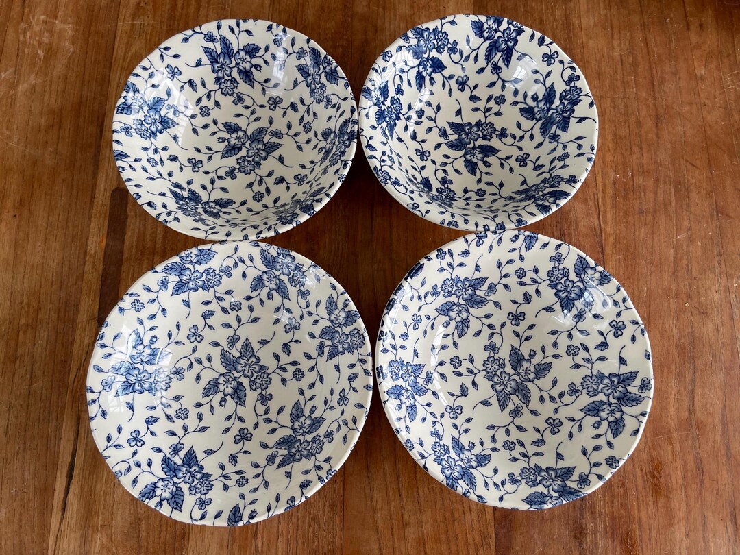 Set of 4 Gorgeous Royal Tudor Bouquet Blue Grindley Breakfast Bowl/bowl ...