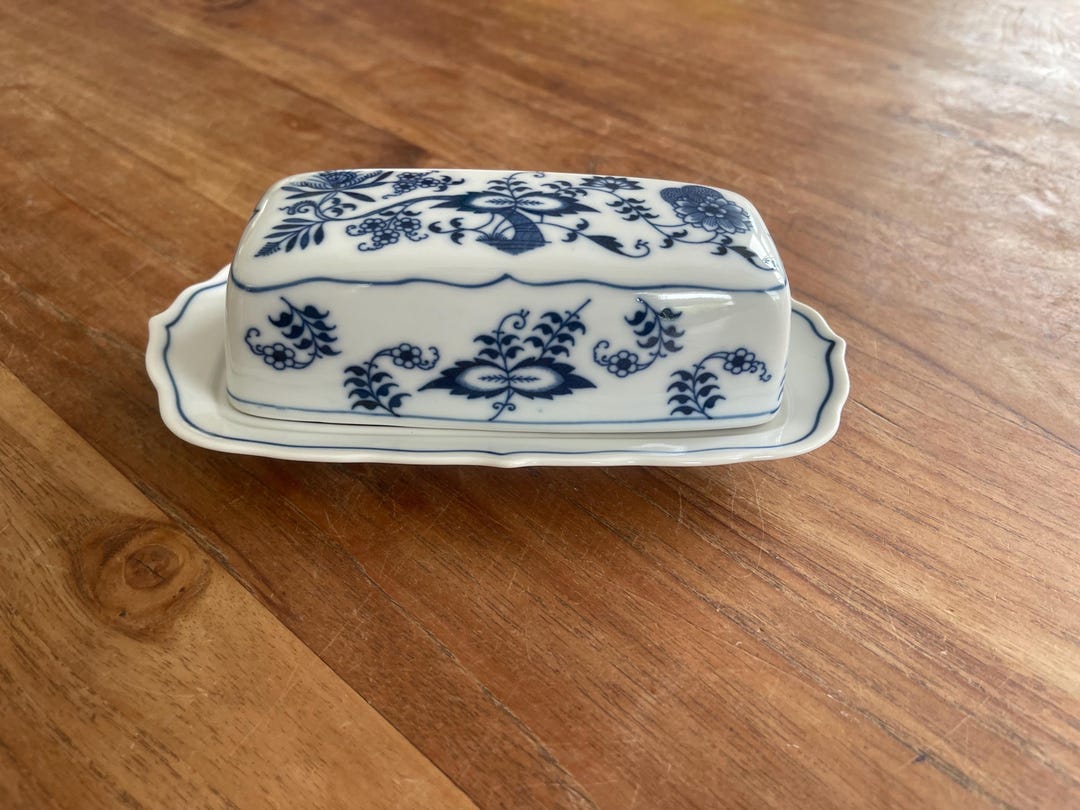 A Gorgeous Blue Danube Japan- Blue Onion Butter Dish-rectangle Covered Butter Dish -1/4 LB- Blue ...