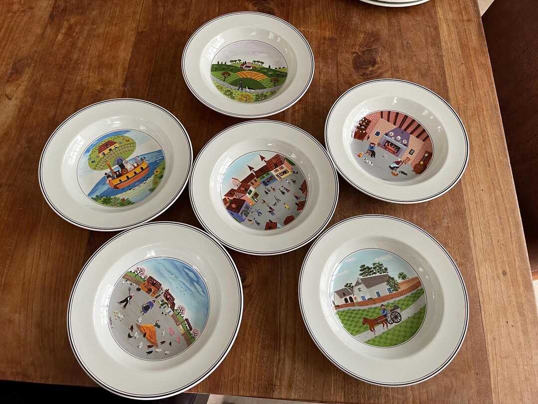 Set of 6- Villeroy & Boch Design Naif Deep Plates/soup Plates/pasta ...
