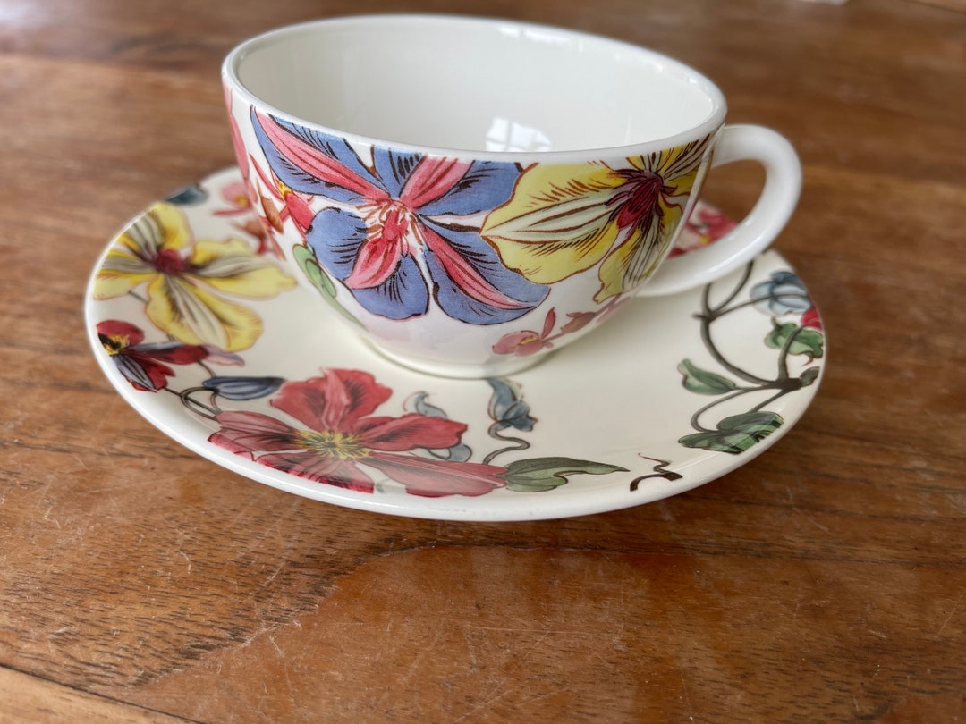 A Gorgeous Faïencerie De Gien-clematites Tea Cup/coffee Cup With Saucer ...