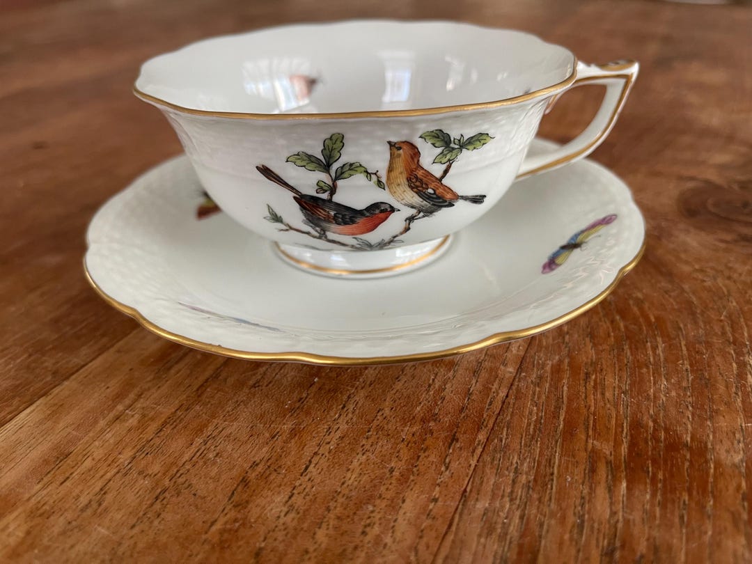 A Gorgeous Herend Rothschild Bird- Tea Cup/coffee Cup With Saucer ...