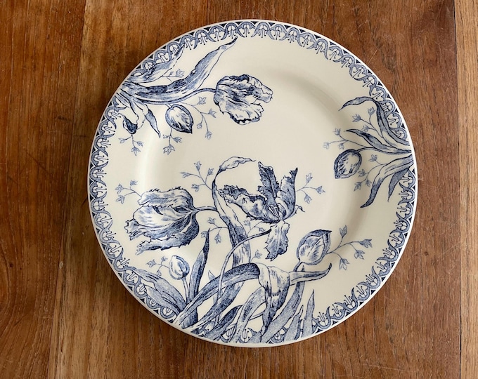 French Made Gien Dessert Plates Set of Six Blue Floral With Grape Vine ...