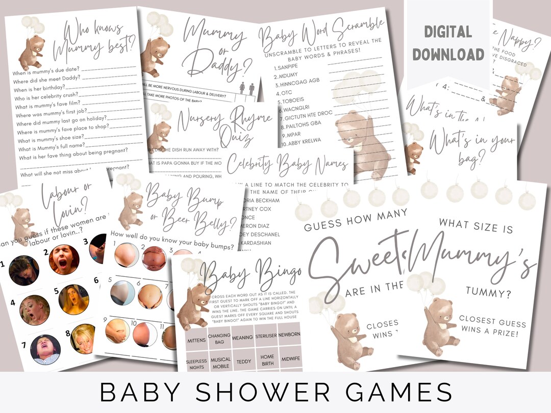 Baby Shower Game Bundle We Can Bearly Wait Bear Theme Set of 12 Games ...
