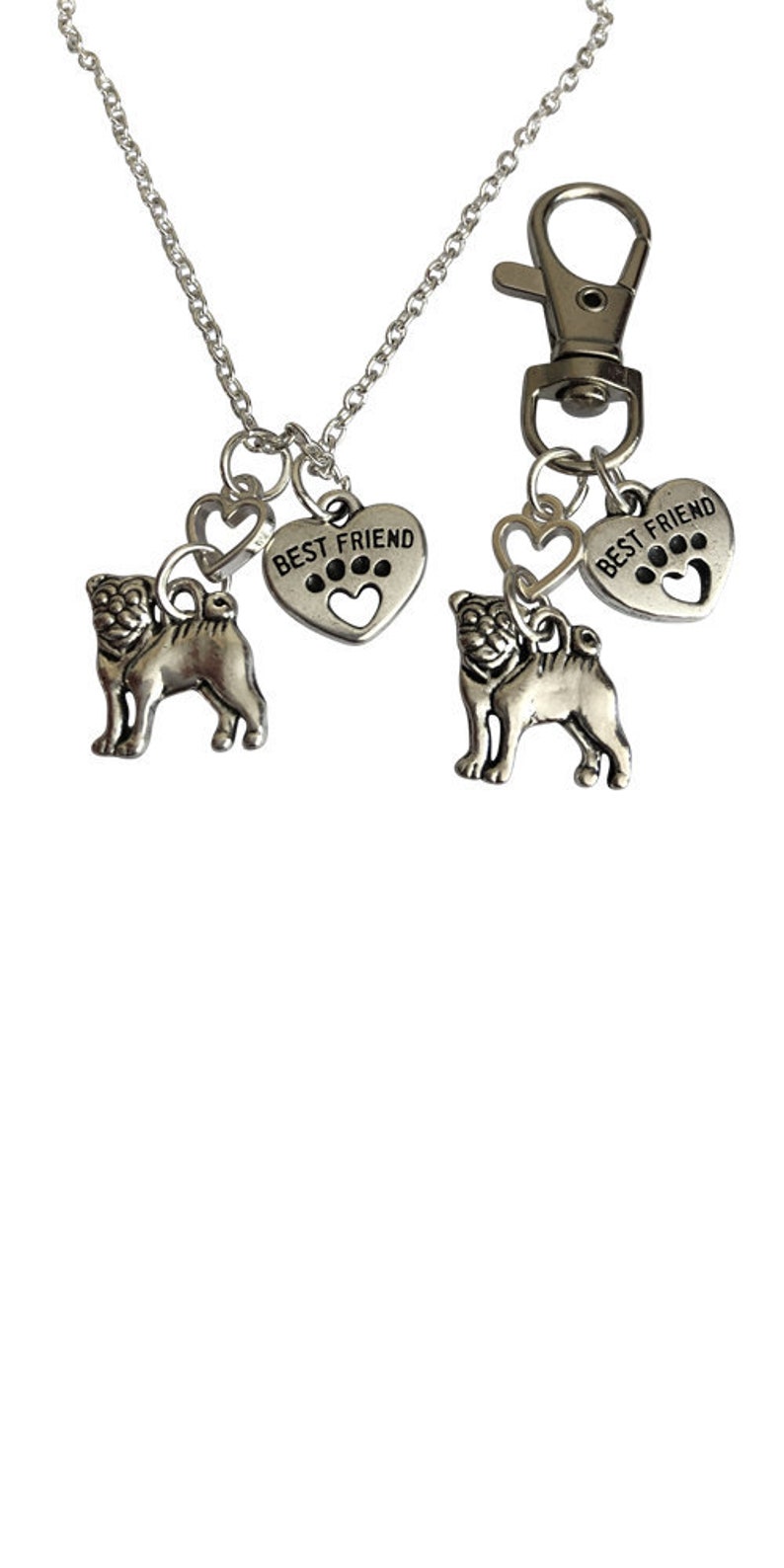 Pug Best Friends Dog Owner Friendship Love Necklace and Collar Charm ...