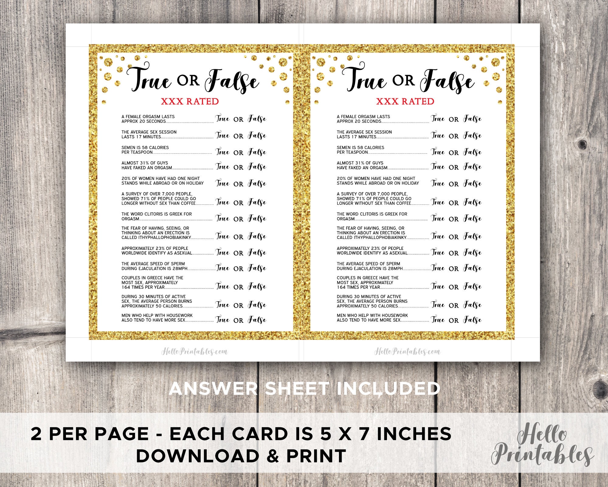 True Or False Sex X Rated Guess Bridal Shower Game Bachelorette Gold