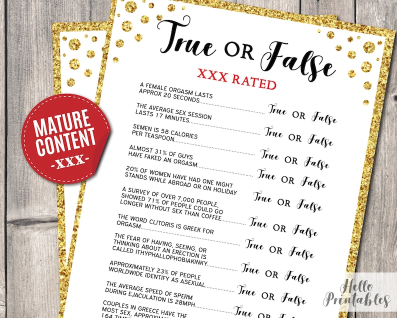 True Or False Sex X Rated Guess Bridal Shower Game Bachelorette Gold