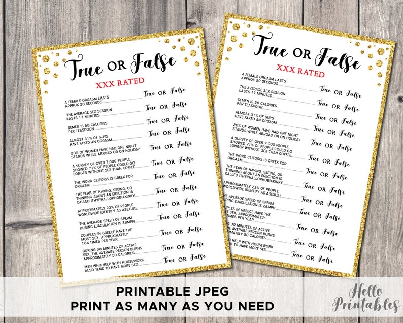 True Or False Sex X Rated Guess Bridal Shower Game Bachelorette Gold