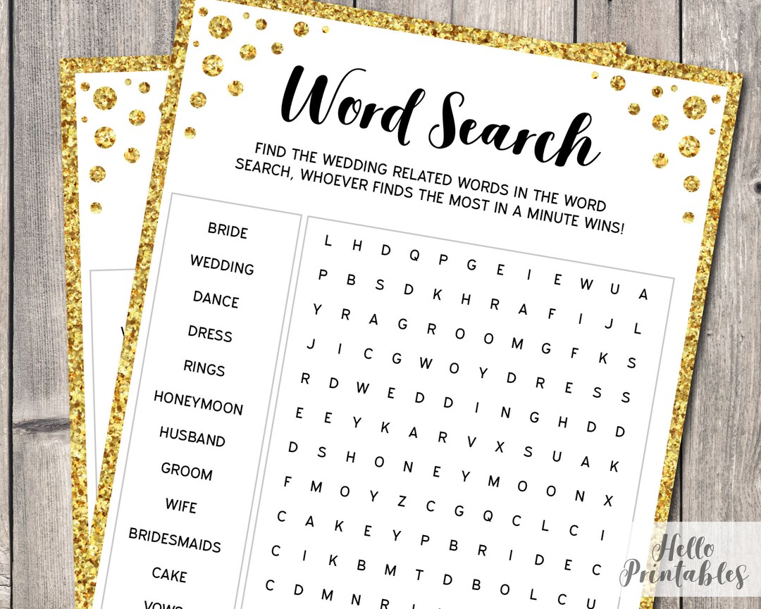 Word Search Bridal Shower Game Bachelorette Gold Faux Glitter Instant ...